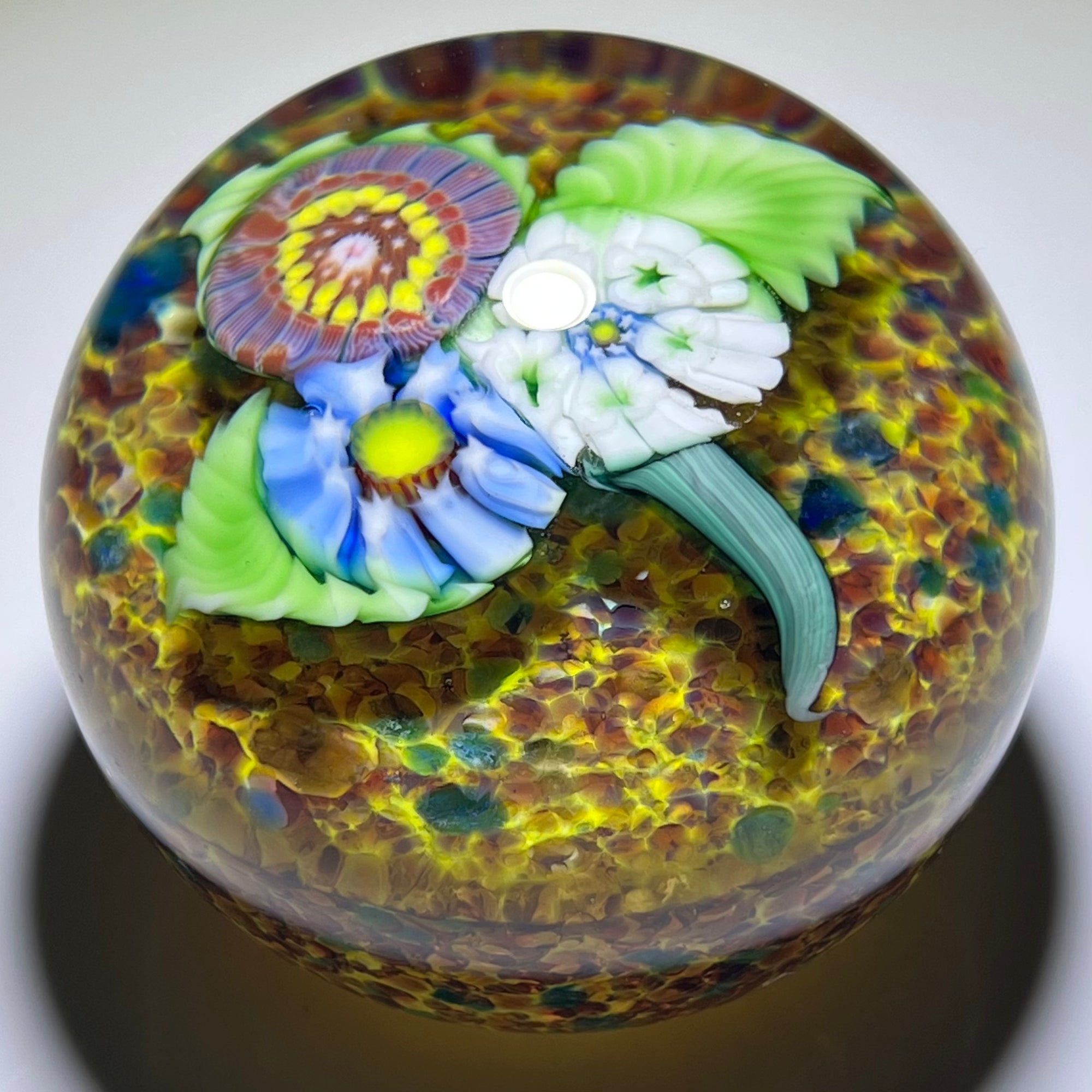 Signed Chris Sherwin Glass Art Paperweight Nosegay on Frit Ground