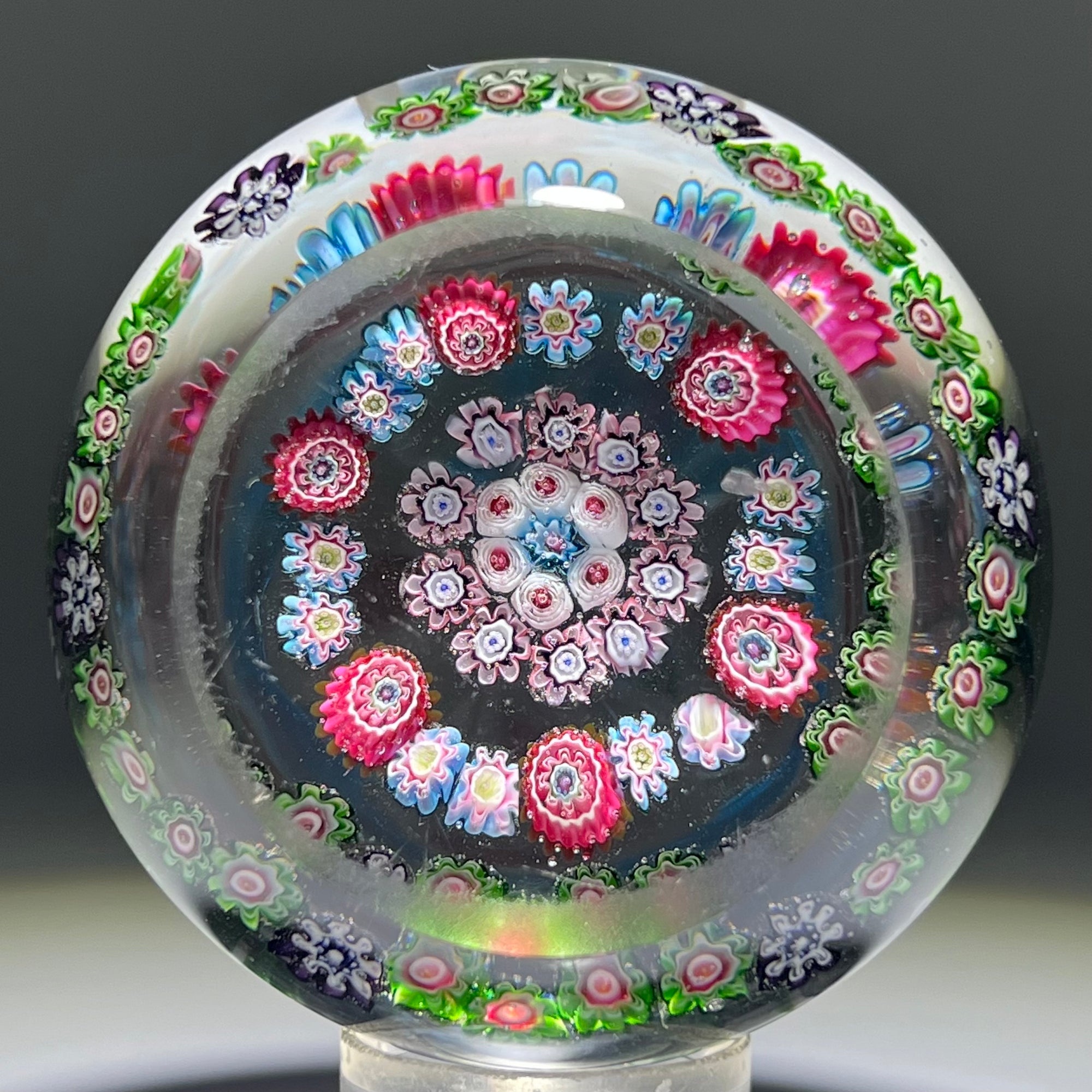Antique Clichy Glass Art Paperweight 3 Row Open Concentric Complex Mil