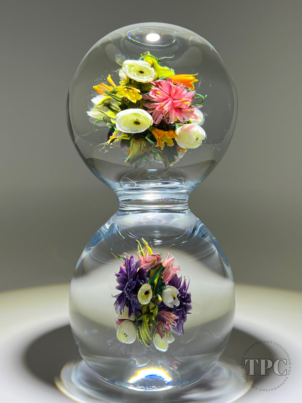 Melissa Ayotte Glass Art Sculpture Stacked Double Orb Hourglass with A