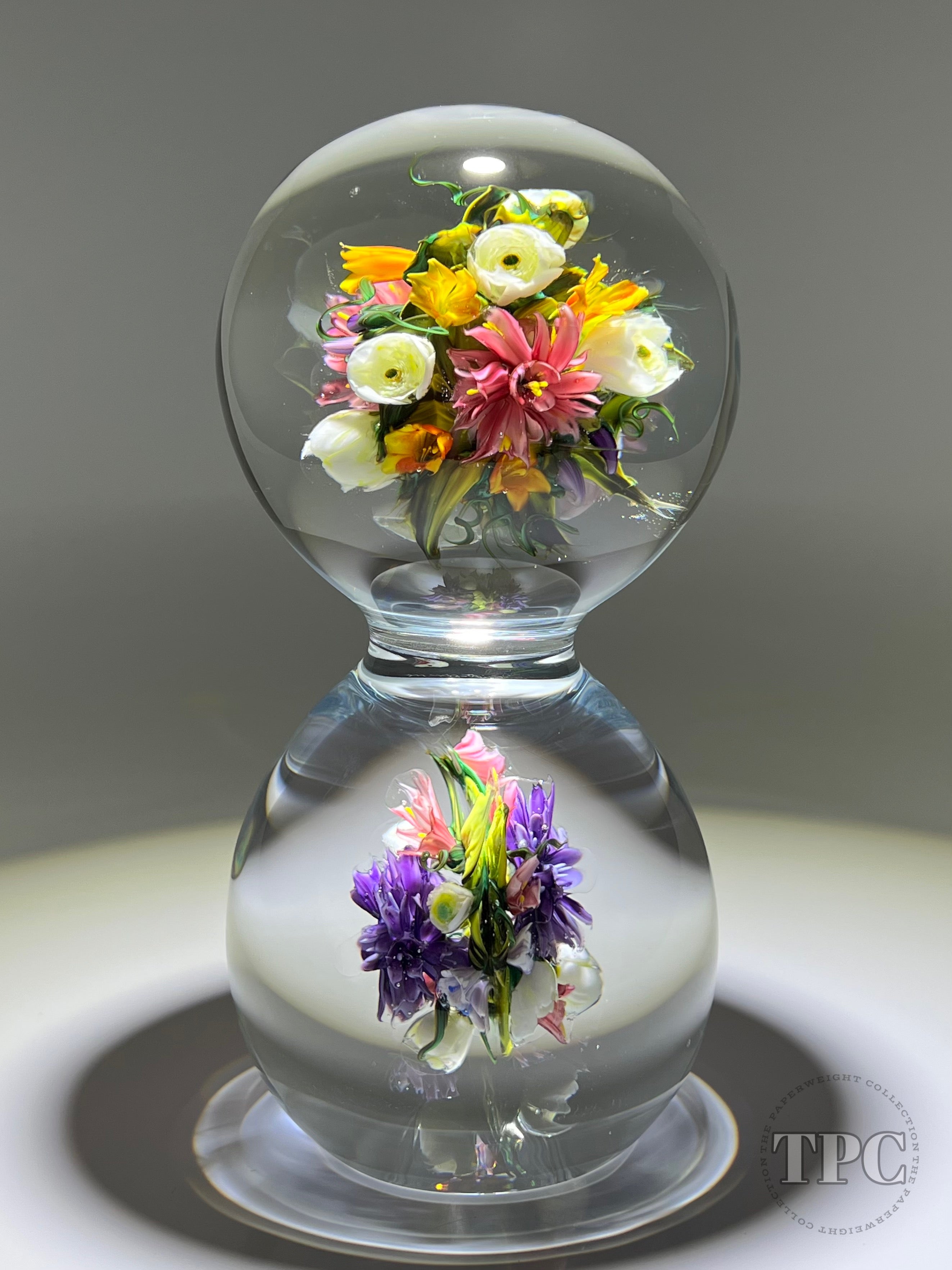 Melissa Ayotte Glass Art Sculpture Stacked Double Orb Hourglass with A