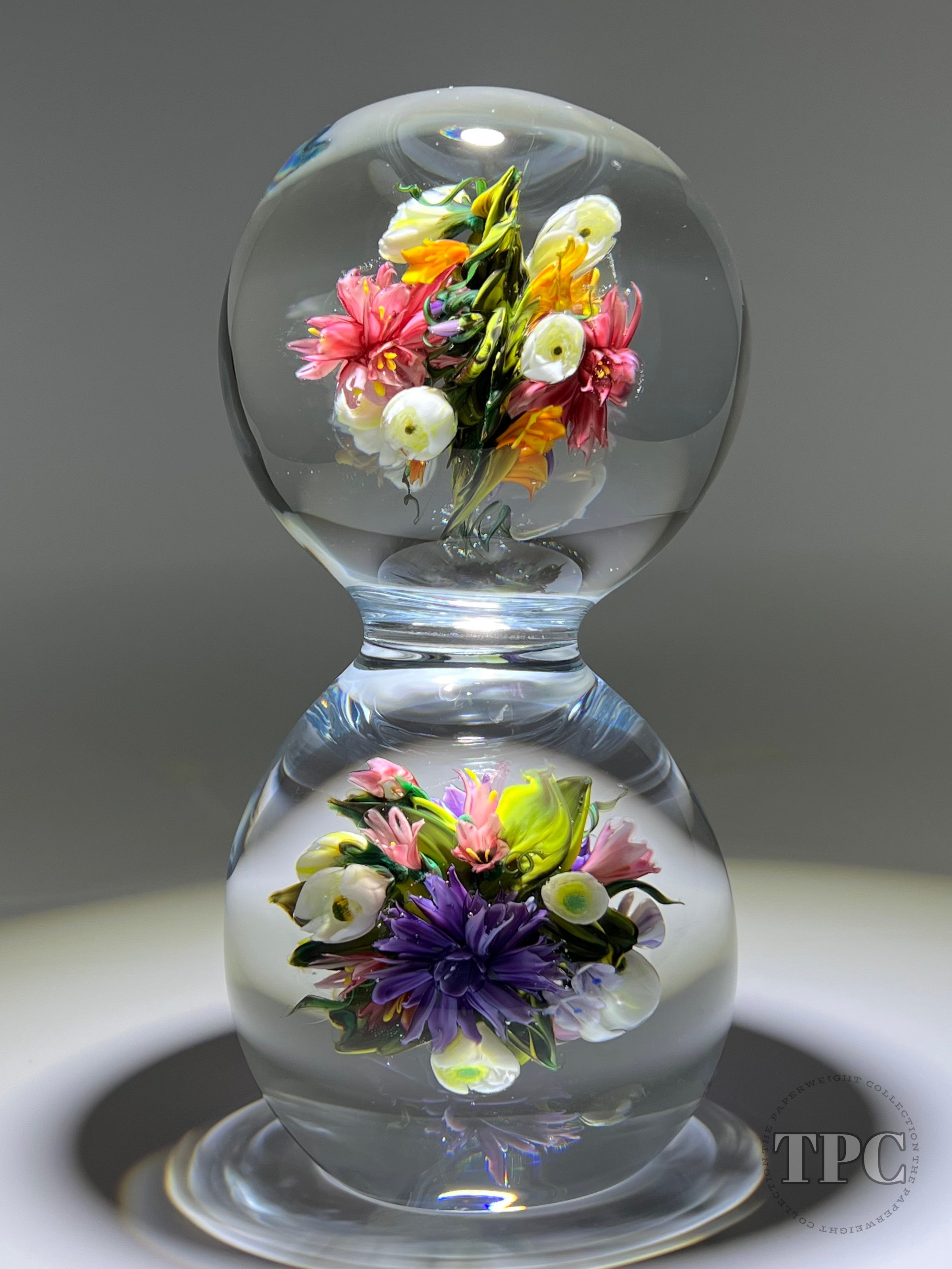 Melissa Ayotte Glass Art Sculpture Stacked Double Orb Hourglass with A