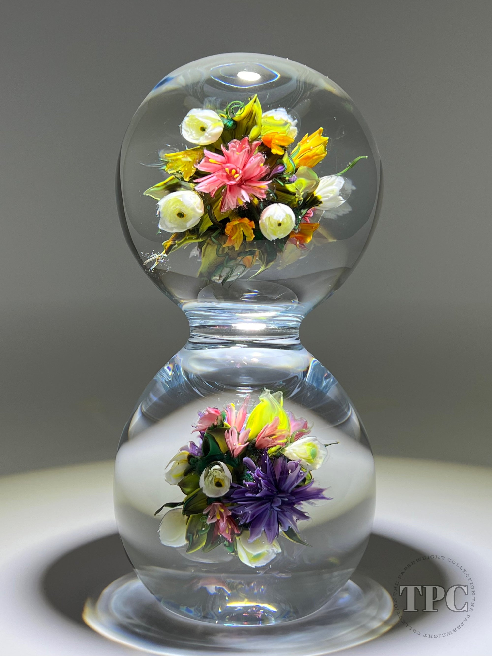 Melissa Ayotte Glass Art Sculpture Stacked Double Orb Hourglass with A