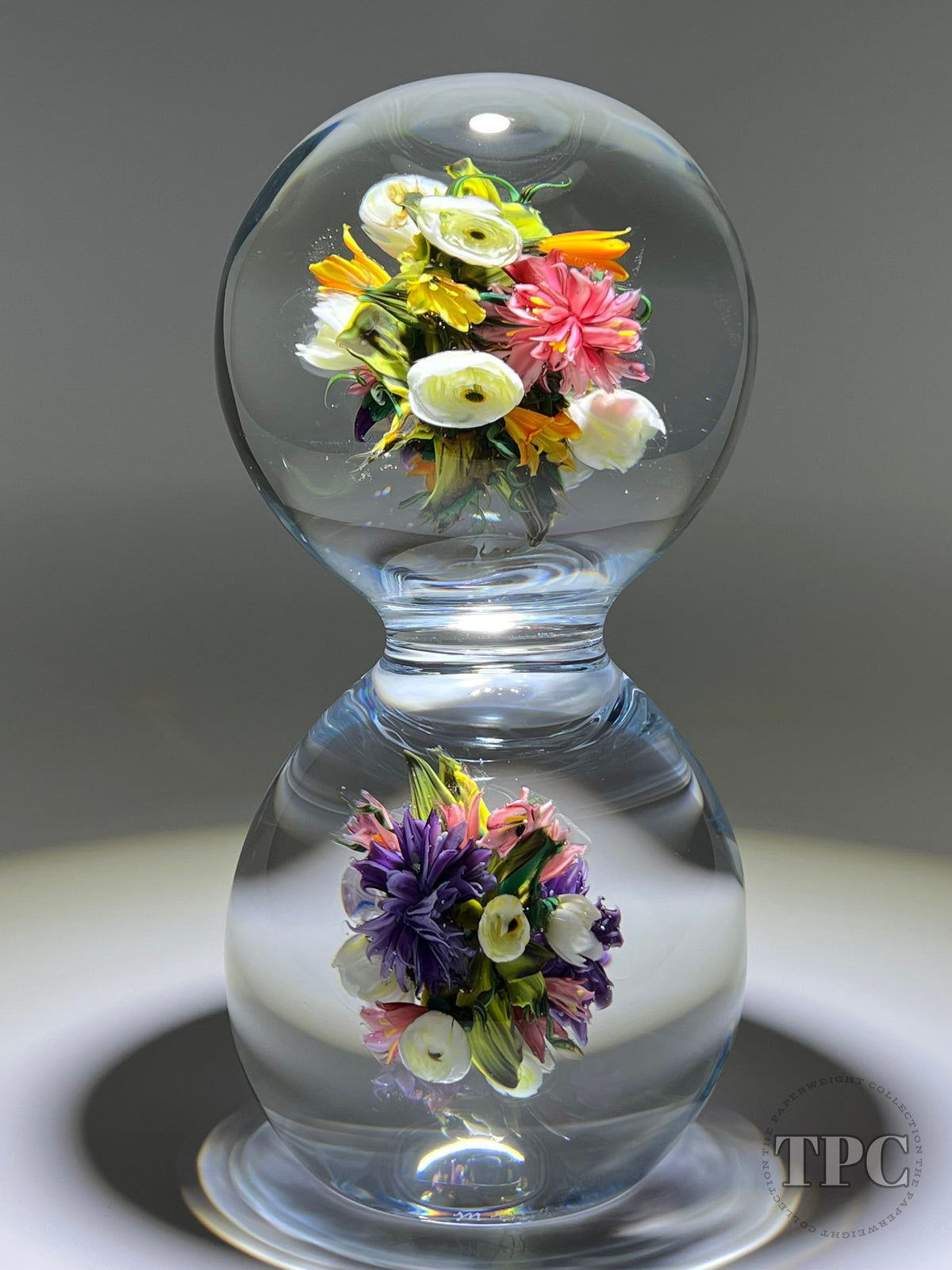 Melissa Ayotte Glass Art Sculpture Stacked Double Orb Hourglass with A