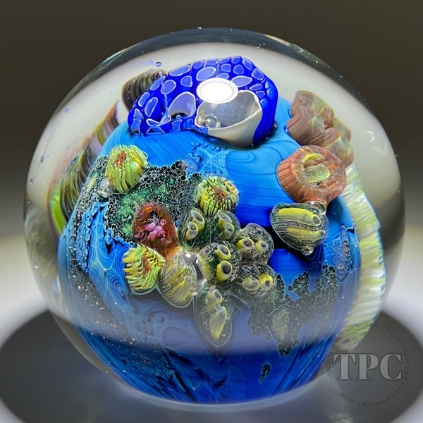 Josh Simpson 2017 Glass Art Paperweight "Inhabited Planet" with Comple