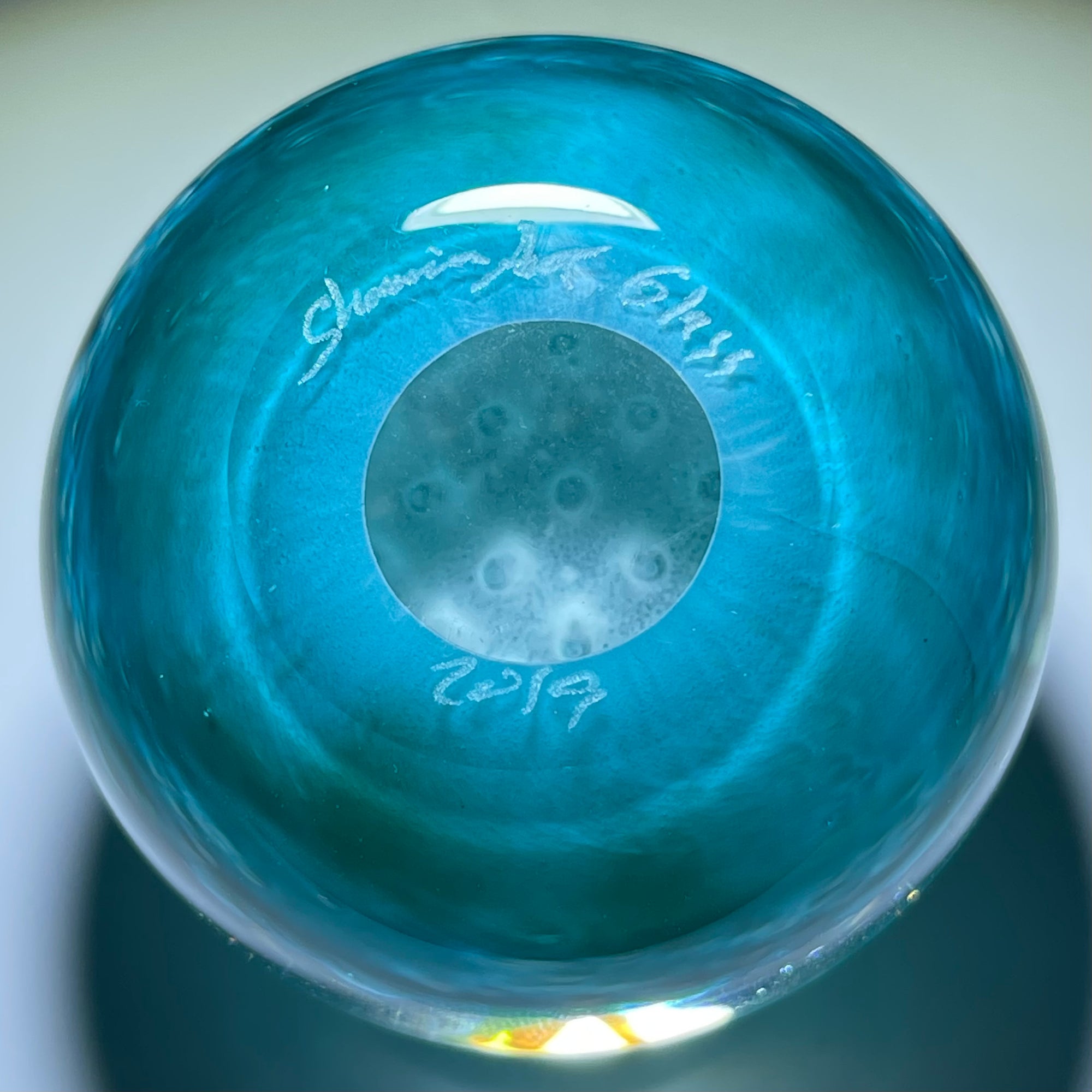 Signed Chris Sherwin 2019 Miniature Millefiori Nosegay on Teal Bubble