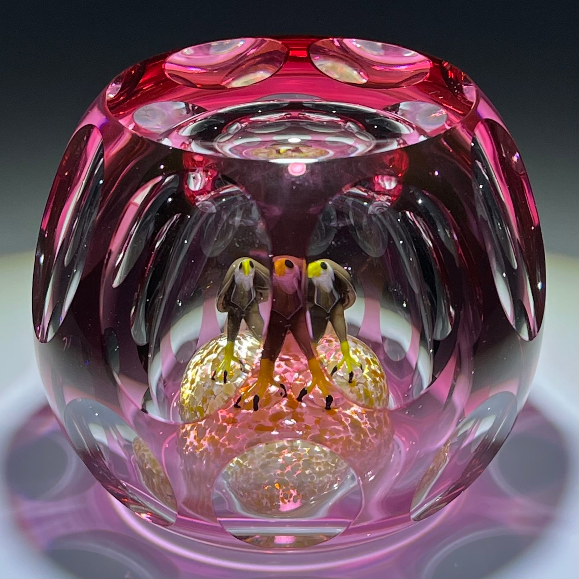 LE Perthshire Paperweights P1987 Hollow Blown Faceted Ruby Red Overlay