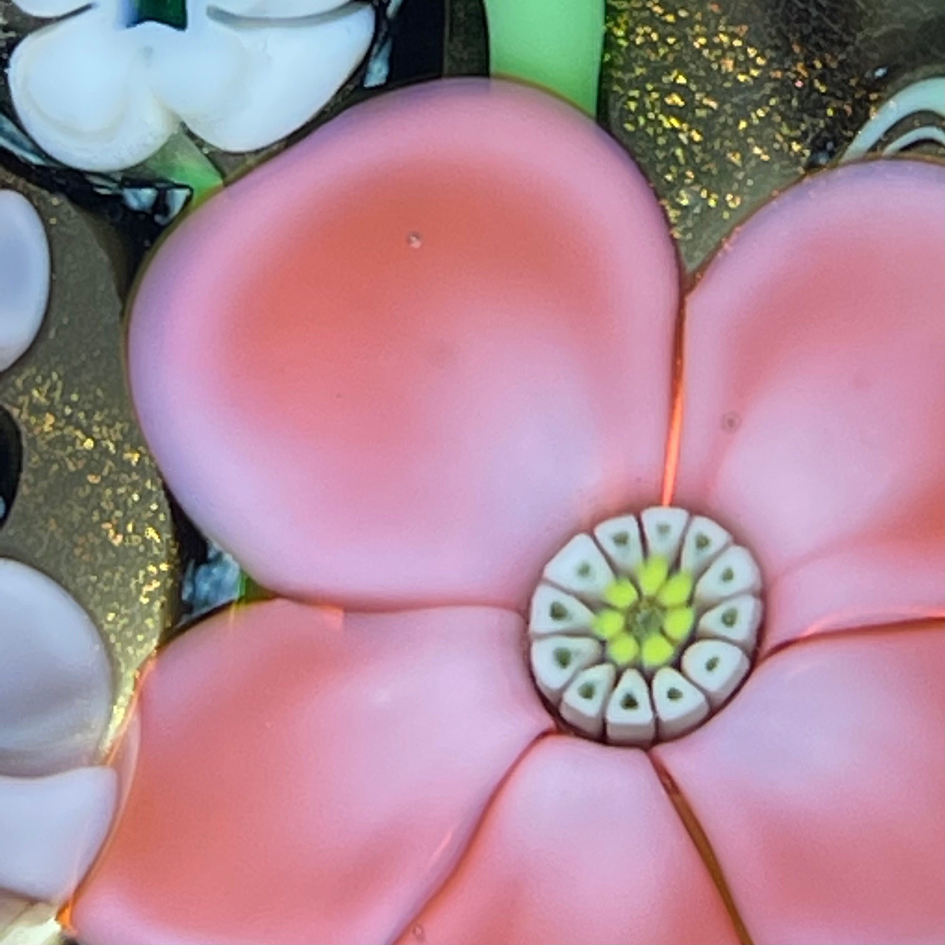 Signed Orient & Flume Torchwork Flowers with Vine on Transparent Dichr