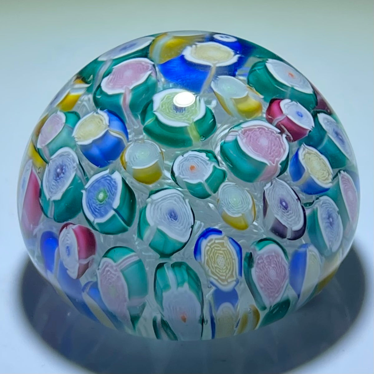 Miniature John Deacons Art Glass Paperweight Cascading Rose Cane Close