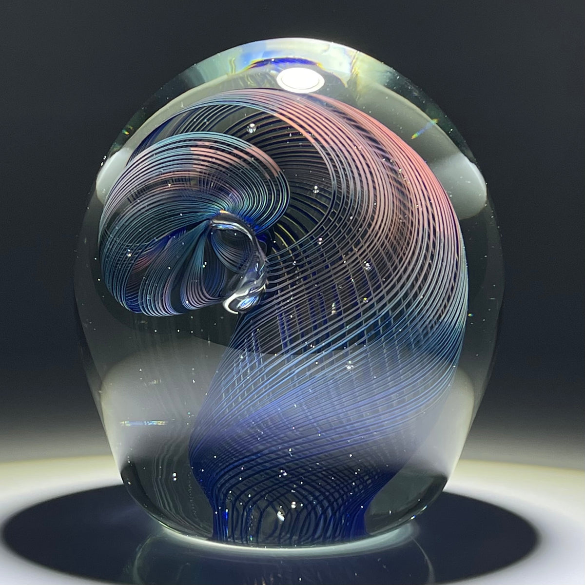 Signed Robert Burch 1979 Abstract Coiled Iridescent Filigree Studio Gl