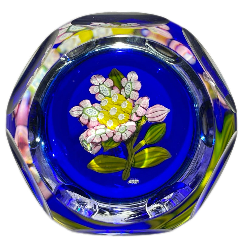 Peter McDougall Faceted Flamework Millefiori Petaled Flower on Transpa
