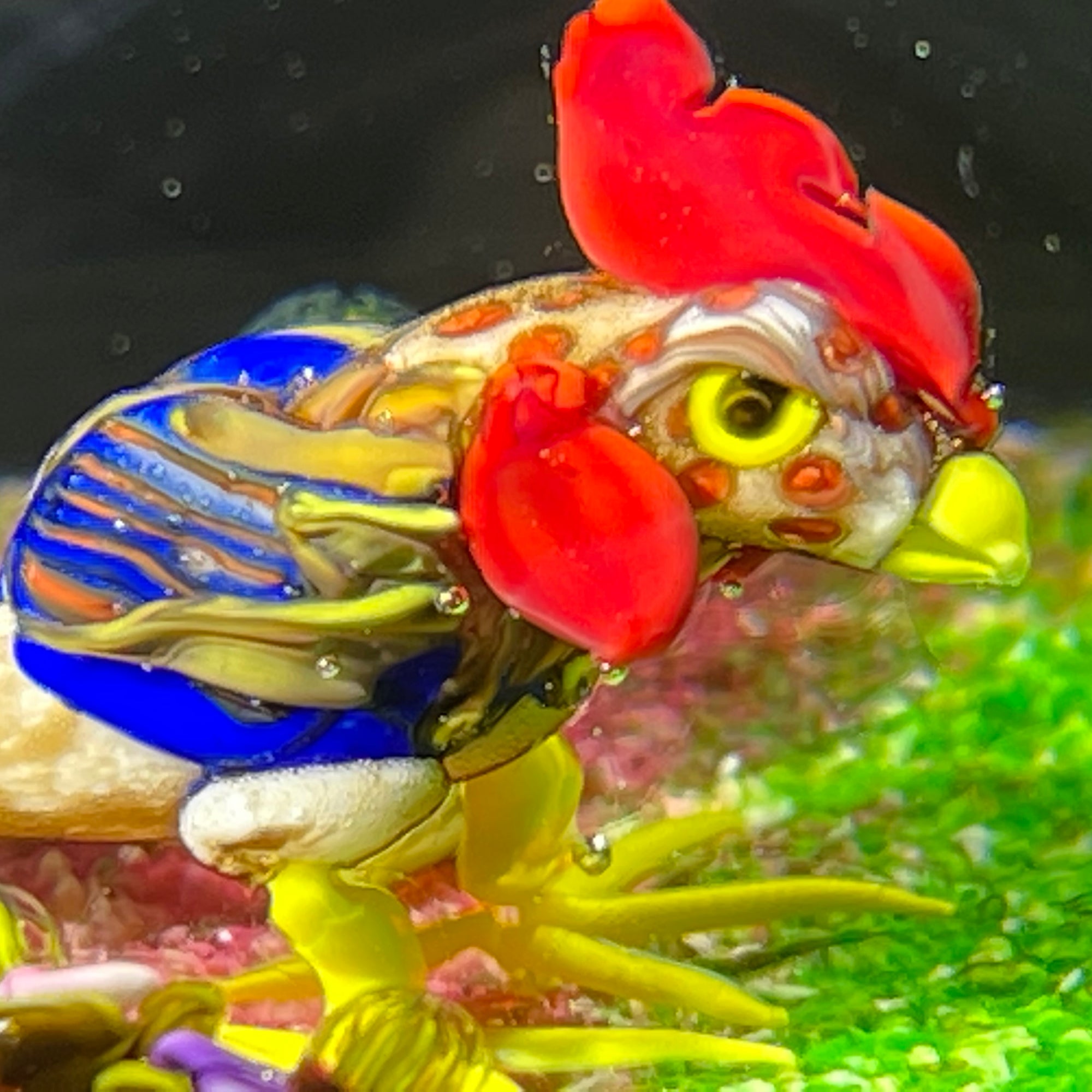 Ken Rosenfeld 2015 Colorful Flamework Rooster with Flowers