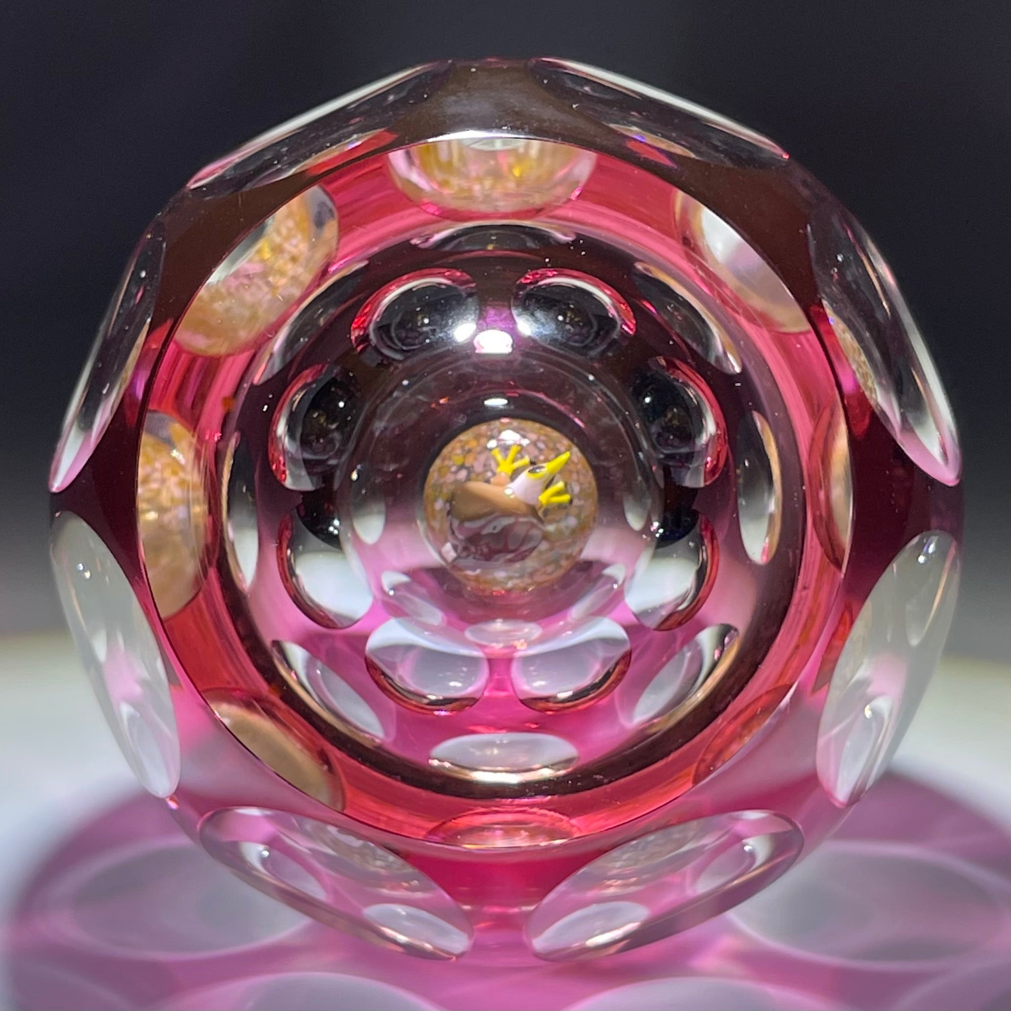 LE Perthshire Paperweights P1987 Hollow Blown Faceted Ruby Red Overlay