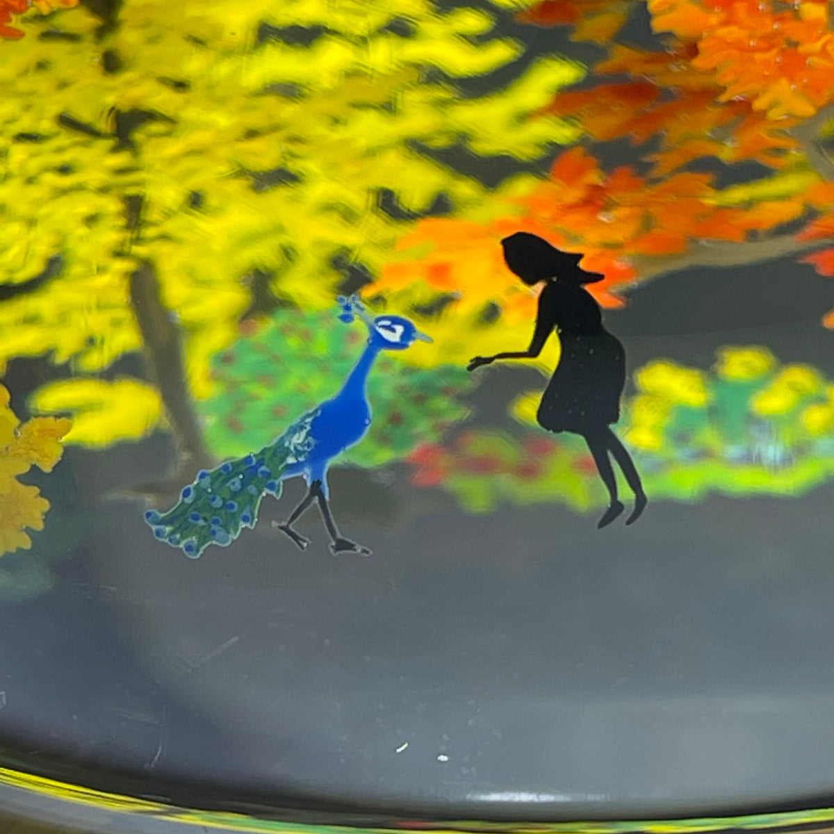 Alison Ruzsa 2019 Autumn Peacock Feeding Encapsulated Hand-paint Ename