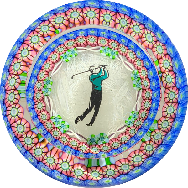 Perthshire Paperweights 1987 Golfer on Upset Muslin Complex Concentric