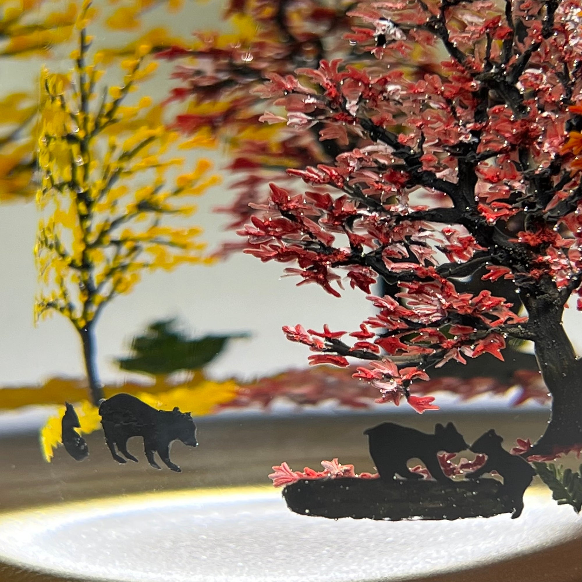 Alison Ruzsa 2021 Autumn Bears Encapsulated Hand-painted Enamels Glass